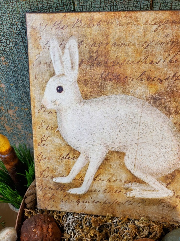 VINTAGE VICTORIAN PRIMITIVE STYLE EASTER OLD WHITE BUNNY RABBIT SPRING ...