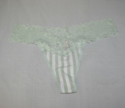 Victoria's Secret Women's Green Stripe Lace Thong String Panties Sz XL ...