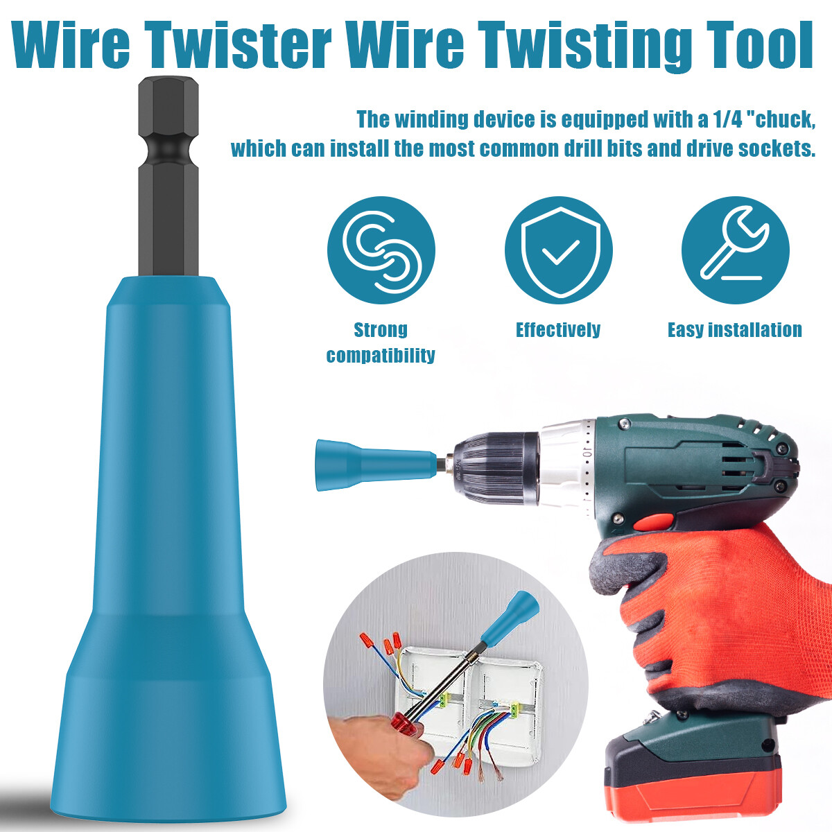 Wire Twister Wire Nut Driver with 1/4inch Chuck Spin Twisting Wire ME ...