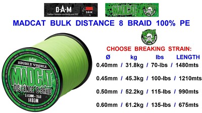 NEW MADCAT BULK SPOOL OF DISTANCE 8-BRAID CATFISH BRAIDED LINE FOR REEL ...