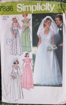 VTG Wedding Bride Bridesmaid Gown Sewing Pattern Size 12 Cut Simplicity ...