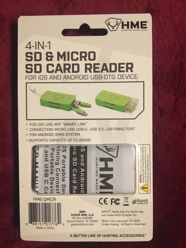 HME 4-in-1 SD Card Reader Green. NEW | eBay