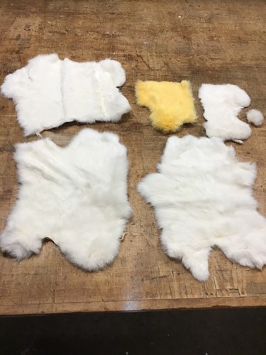 5 Natural&Dyed For Fly Tying Material -Rabbit Hides 9-15” Long (4)White ...