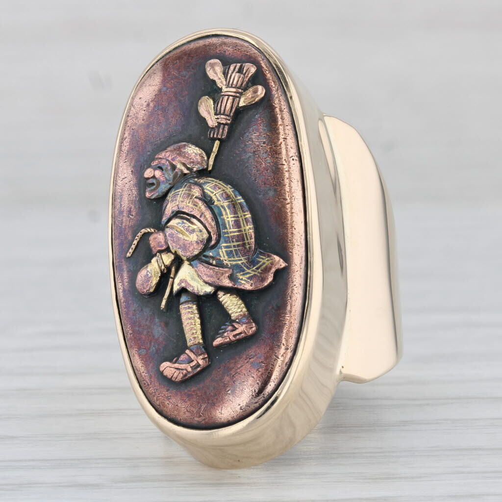 Large Japanese Shakudo Figural Signet Ring 14k Gold C… - Gem