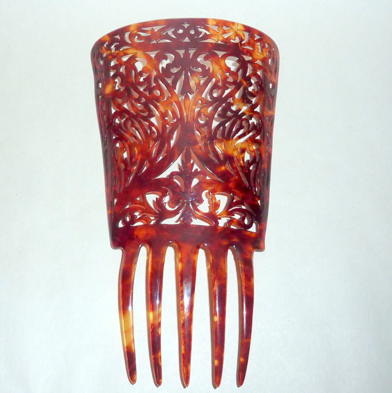 Hand Carved 7 1/2" Vintage Peineta Mantilla Hair Comb Faux Tortoise ...