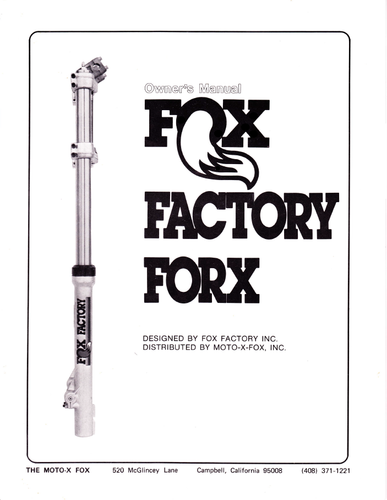 Fox Factory Forx 44mm Forks Motorcycle Owners Manual Copy VMX Vintage ...