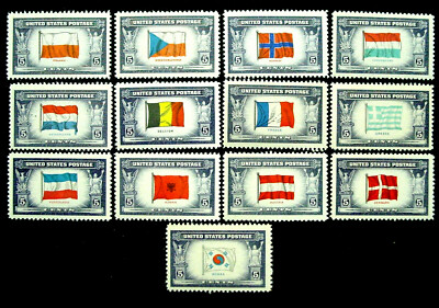 United States, Overrun Countries, 1943-44, Scott 909-21, MNH, Regummed ...