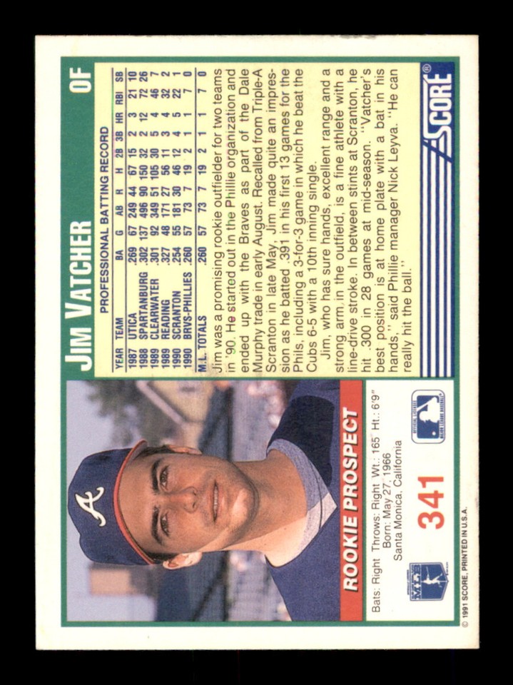 1991 Score - Jim Vatcher - On Card Autograph | eBay