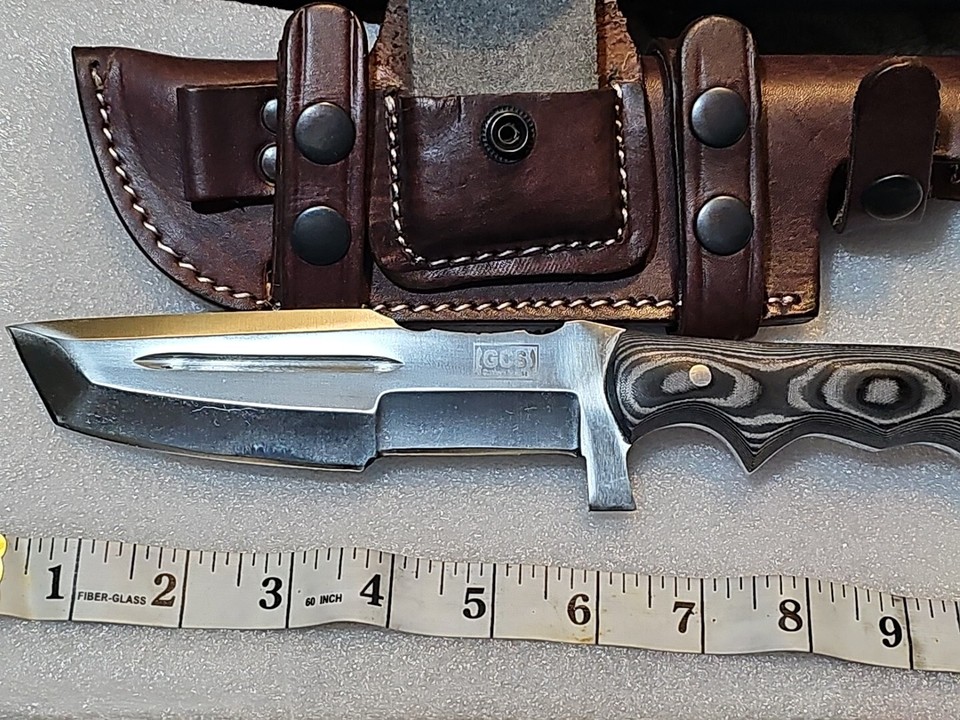 GCS Custom Fixed Blade Knife 6" Blade Leather Sheath USA Handmade NIB ...