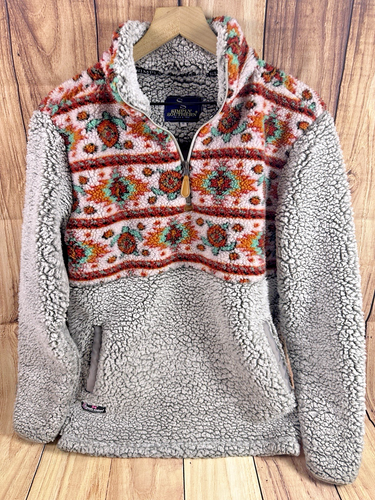 Simply Southern Pullover Women's Gray Pink Aztec Geometric Fleece 1/4 ...