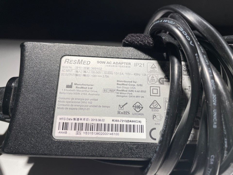 Genuine ResMed 369102 90W AC Adapter For Airsense Aircurve 9 Bipap Cpap ...