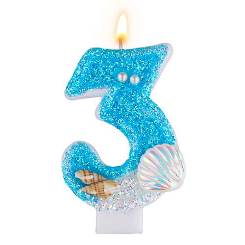 Blue Number Candle Shell Blue Birthday Candle Sequin Shell Conch Candle ...