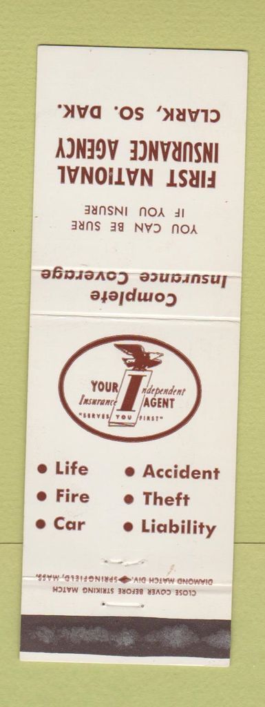 Matchbook Cover - First National Insurance Agency Clark SD | eBay