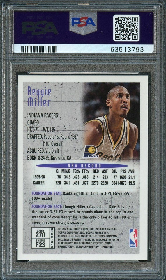 1997 Topps Finest #270 Reggie Miller Signed Card AUTO PSA Slabbed ...