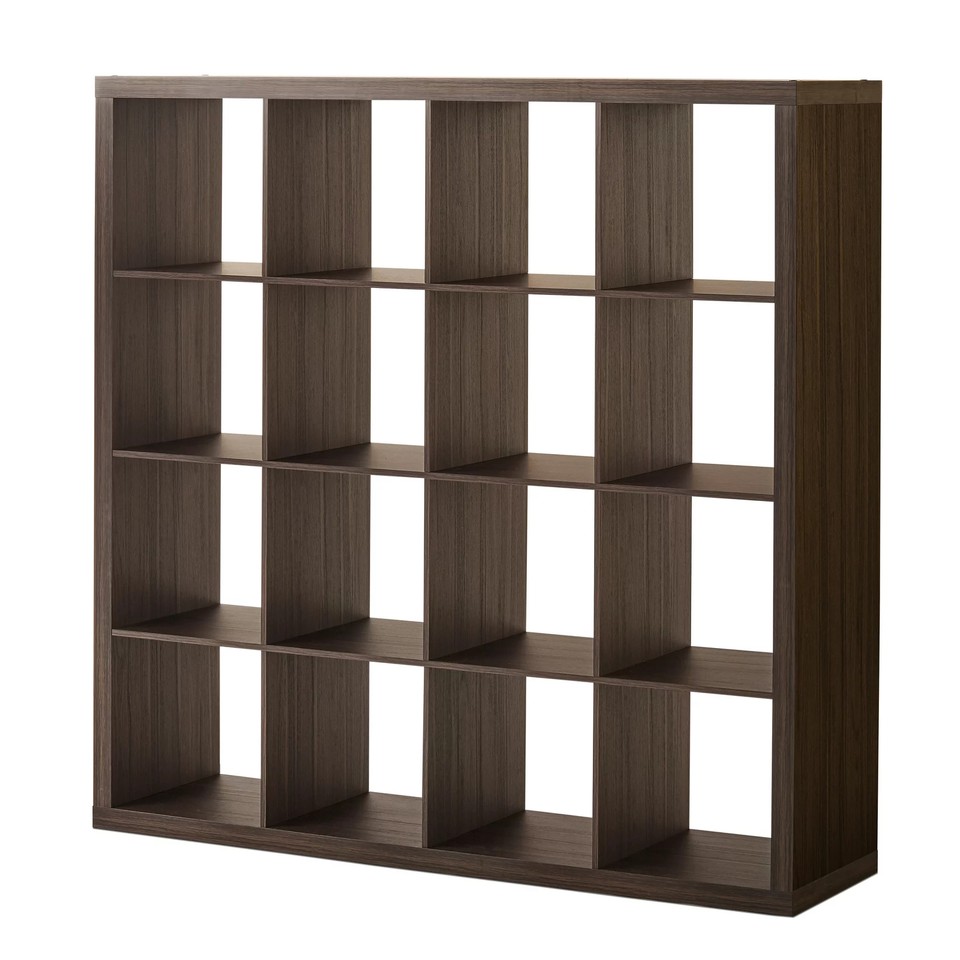 Dark Brown Wooden 16 Cube Bookcase Storage Organizer Office Shelving ...