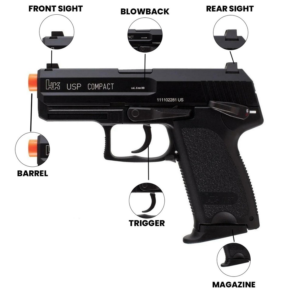 Airsoft Pistol GBB Gas Blowback - Semi Auto 300 FPS 25 Rounds 6mm HK ...