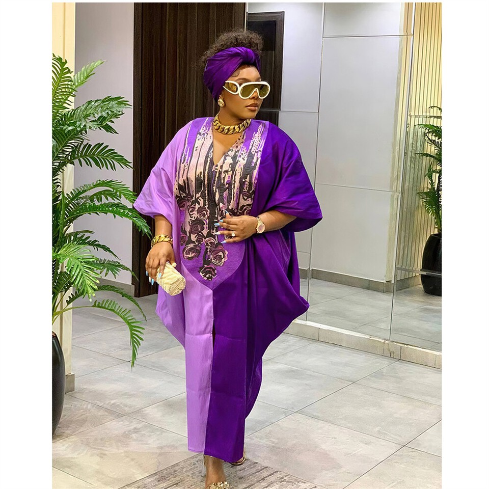 Summer Satin Women African Dashiki Oversize Kaftan Maxi Dress With ...