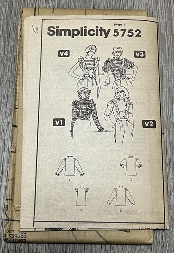 Simplicity 5752 vintage 1982 fitted Ruffled western style shirt four ...