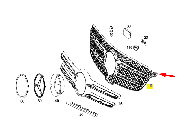MERCEDES BENZ GLE W166 Front Bumper Centre Grill A1668880260 for sale ...