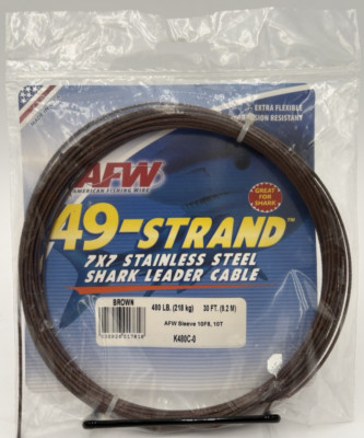 AFW 49-Strand Stainless Steel Shark Leader Cable 30ft Brown 480 LB New ...