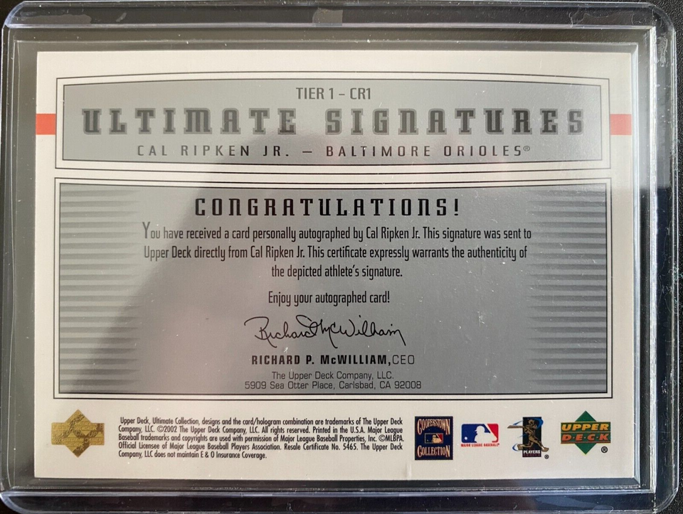 2002 Ultimate Collection Signatures Tier 1 #CR1 Cal Ripken 54/75 AUTO ...