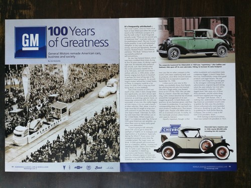 General Motors GM 100 Years of Greatness 6-Page Original Color Article ...