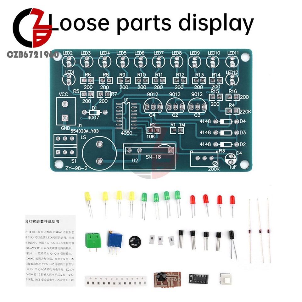 DIY Kit CD4060 SMD Music LED Color Lights Circuit Soldering Dream Light ...