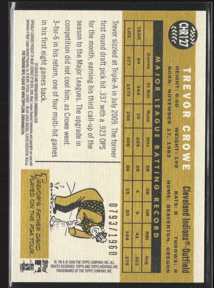 2009 Topps Heritage Trevor Crowe Chrome /1960 Rookie Card RC #CHR127 | eBay