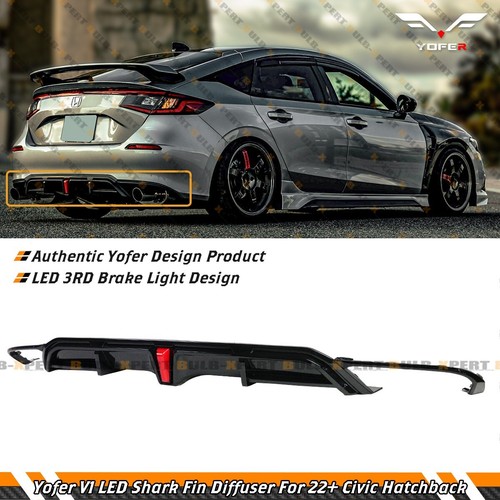 YOFER V1 GLOSSY LED REAR BUMPER DIFFUSER FOR 22-24 HONDA CIVIC ...