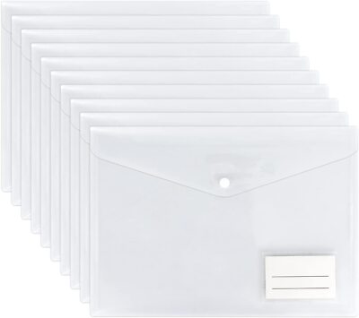 Clear A4 Plastic wallets Stud Document Wallet Files Folders Filing ...