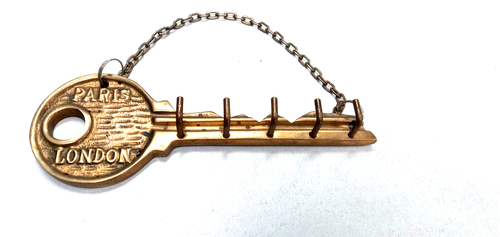 Vintage Brass Key Holder Hanging Chain Wall Mount Paris London Key ...
