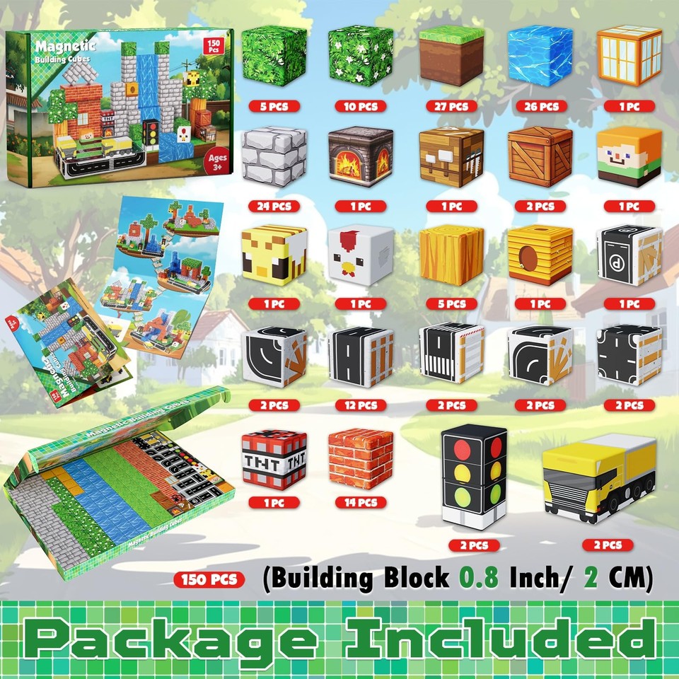 Magnetic Blocks - 150PCS Magnetic Building Blocks Road Forest Magnetic ...