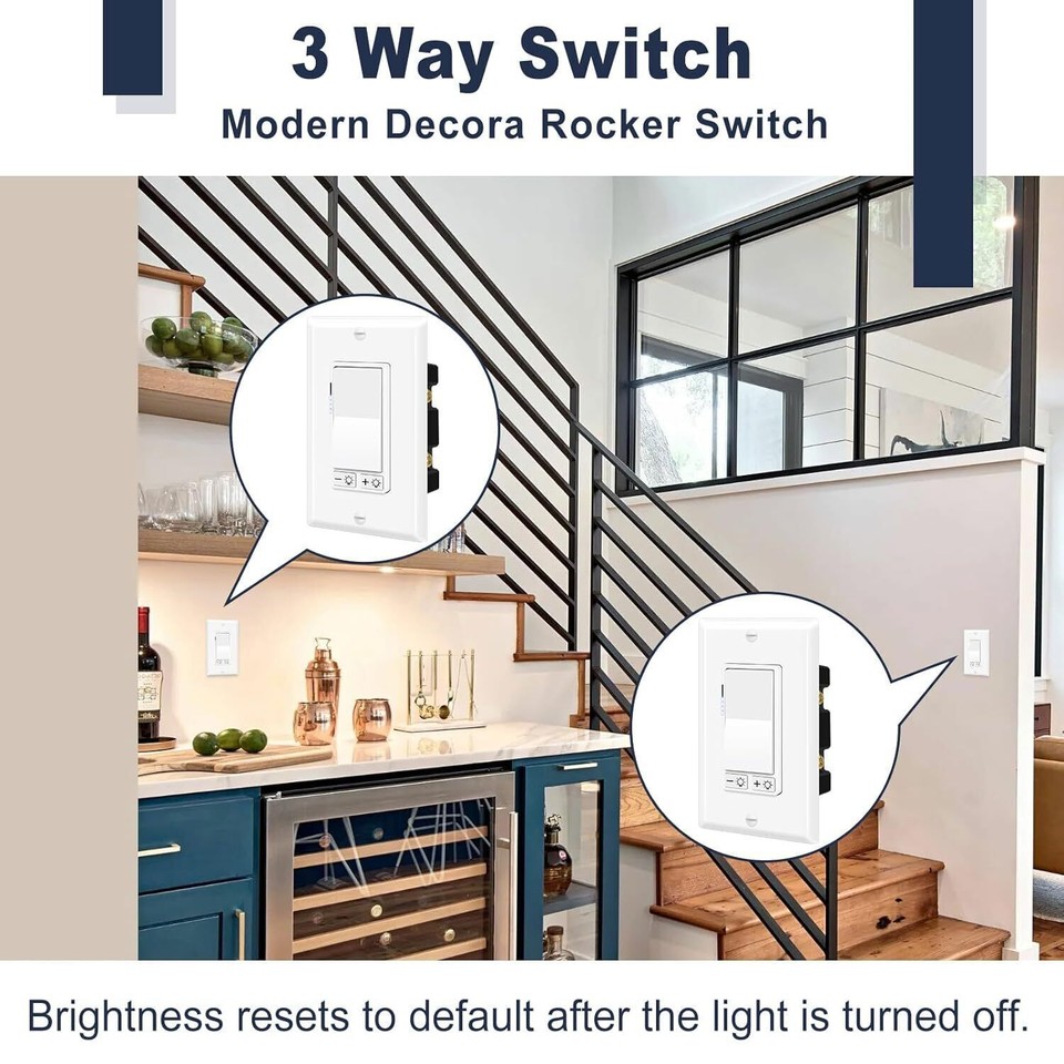 WiFi Smart Single Pole/3-Way Dimmer Light Switch for 150W LED 15A ETL ...