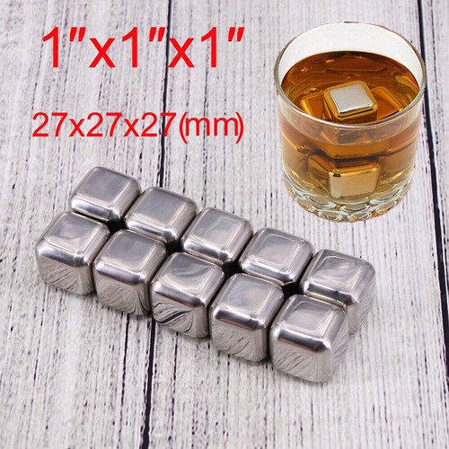 10 Pieces Stainless Steel Chilling Ice Cubes Reusable Fits Whiskey Wine ...