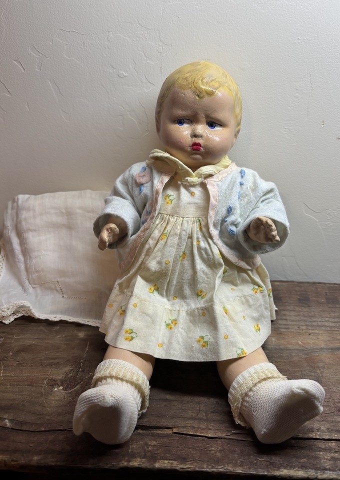 Antique Effanbee Grumpy Baby Doll 13” Compo With Pillow, Dress ...