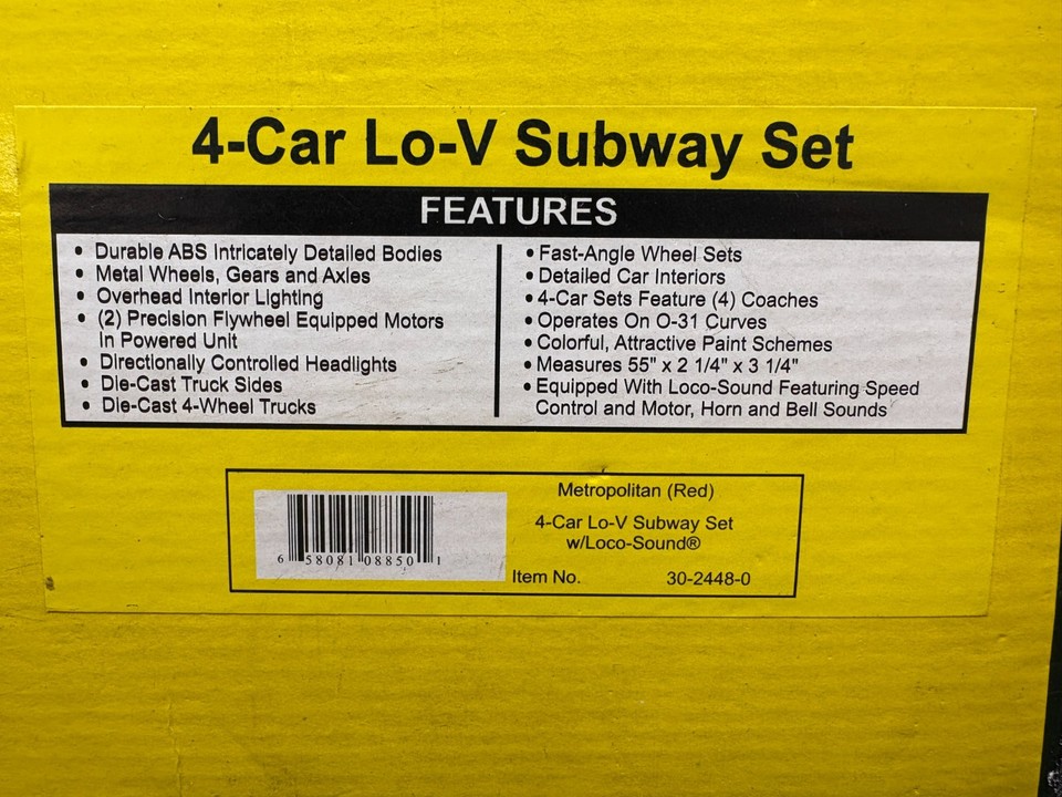 MTH Rail King 30-2448-0 Metropolitan (Red) 4-Car Lo-V Subway Set W/Loco ...