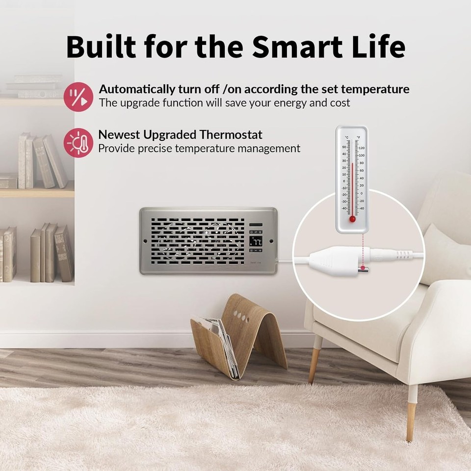 Ultra-Quiet AC Register Booster Fan 4 x10'', Temp sensor, Programmable ...