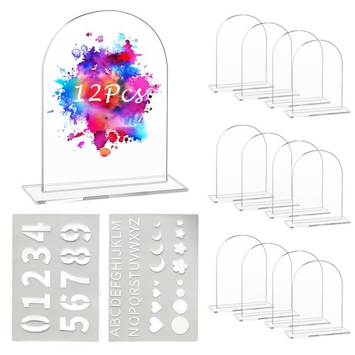 12PCS 5x7 Blank Clear Acrylic Signs Stand DIY Arch Sign with Letter ...