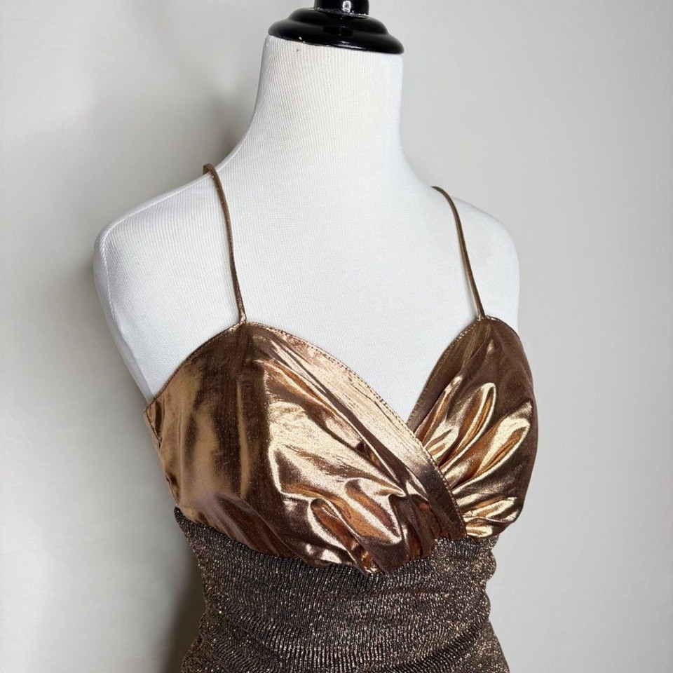 New Leaf Vintage Bronze Gold Metallic Formal Party Prom Dress Size 9/10 ...