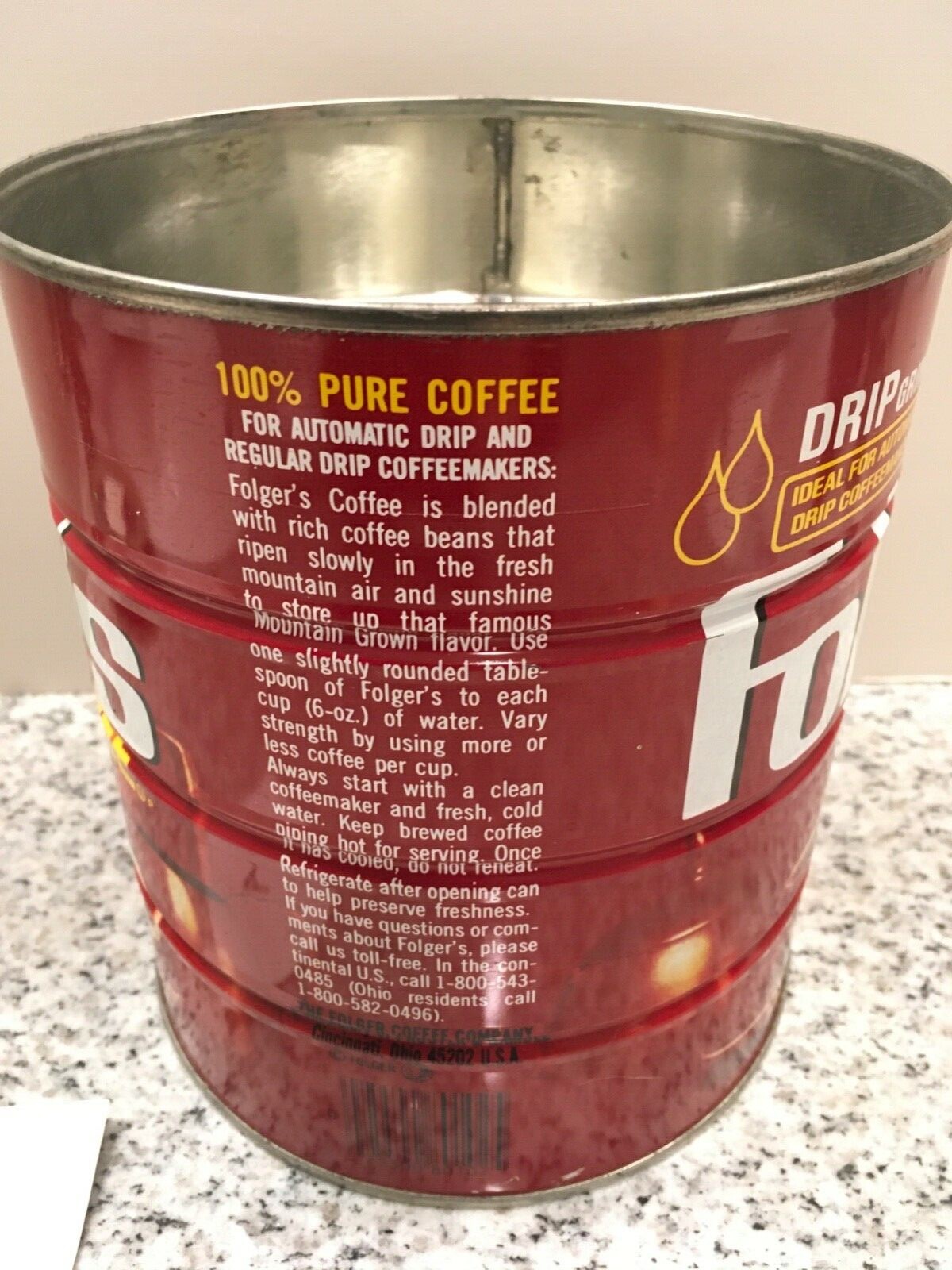Vintage Folger's Coffee 3lb Can Mountain Grown Cup & Saucer Drip Grind ...