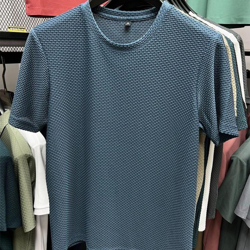 Men's Summer T-Shirt Elastic Mesh Ice Silk T-Shirt Short Sleeve Round ...