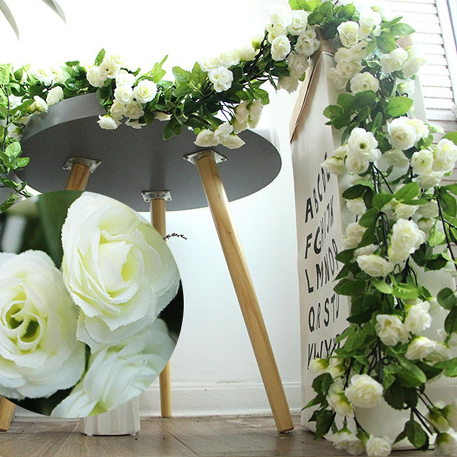 Artificial Flower Garland White Rose Floral Wedding Party Backdrop Home ...