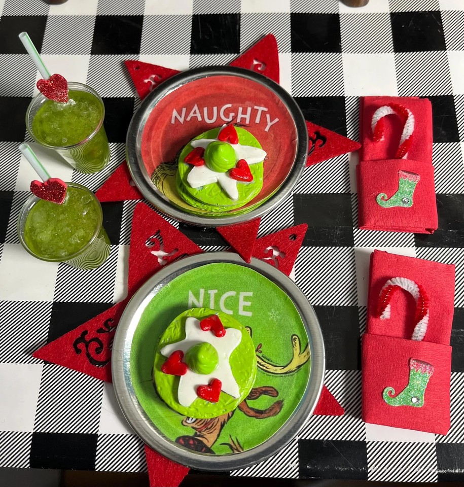 Grinch Themed Breakfast Pancakes Setting for American Girl & 18” Dolls ...