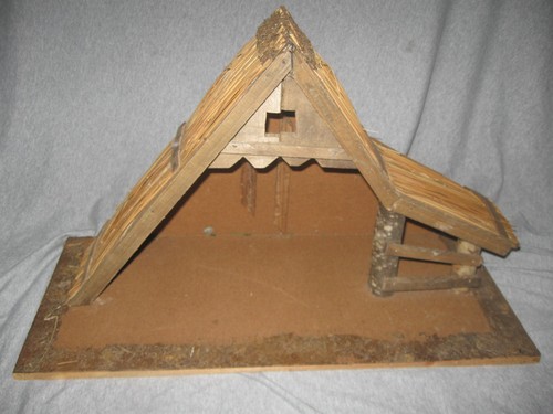 RARE Vintage Nativity Manger Creche Stable with Straw Roof | eBay