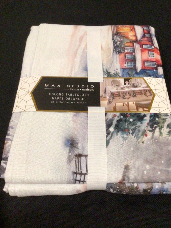 MAX STUDIO 60 X 120" Christmas TABLECLOTH winter landscape sparkle | eBay