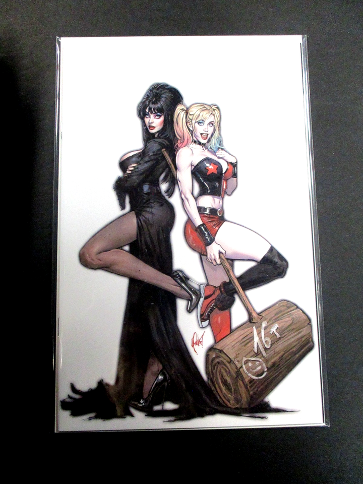 CEDRIC POULAT COVER ART HARLEY QUINN X ELVIRA #02 DYNAMITE 616 WHT ...