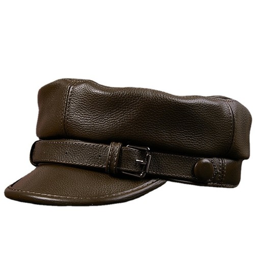 Unisex Genuine Leather Captain Sailor Hat Biker Driver Flat Cap Visor ...