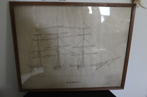 Swordfish 1851 Clipper Ship Scetch Print in Wooden Nautical Frame 17x21 ...