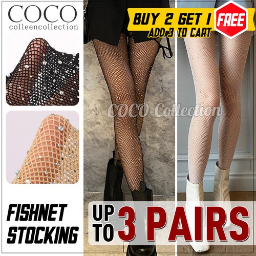 Women Sexy Crystal Rhinestone Fishnet Net Mesh Socks Stockings Tights ...