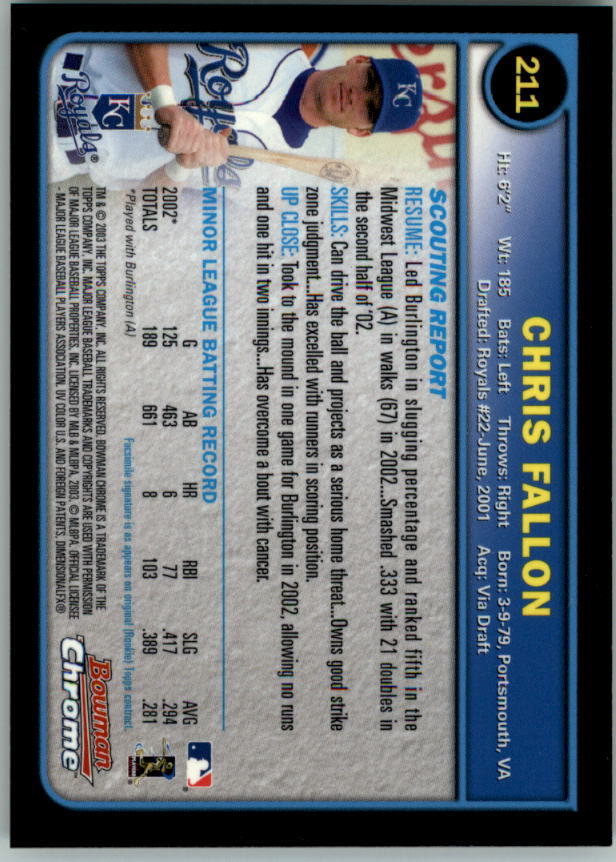 2003 Bowman Chrome #211 Chris Fallon RC | eBay